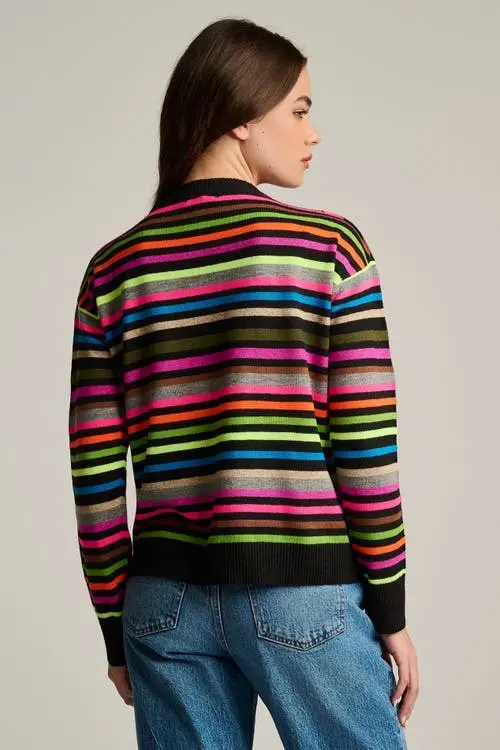 Lisa Todd Hype The Stripe Crew Neck Sweater - Black Multi Stripe