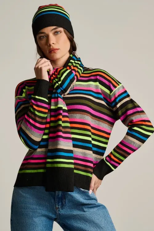 Lisa Todd Hype The Stripe Crew Neck Sweater - Black Multi Stripe
