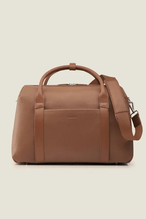 WOOL & OAK Full Grain Leather Weekender Duffle Suitcase - Sand