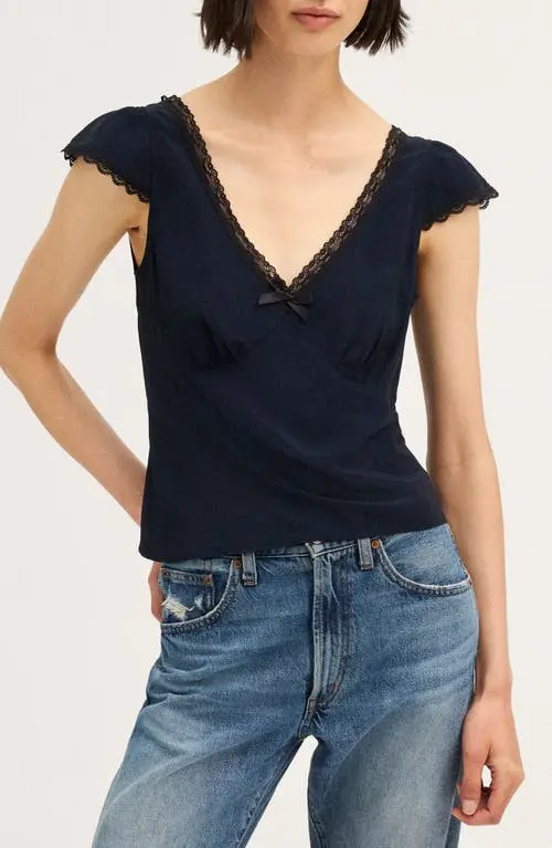 Madewell Layton Lace Trim V-neck Top - Deep Indigo