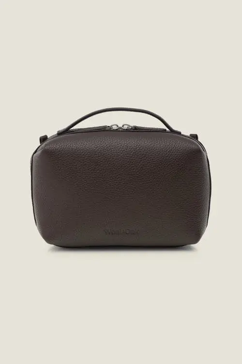WOOL & OAK Split Compartment Leather Travel Dopp Kit - Chocolate