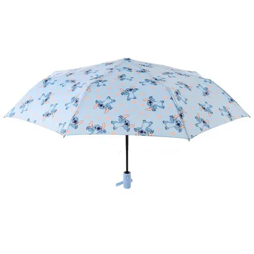Disney Stitch Hands Up Floral Print Compact Umbrella Officially Licensed - Blue