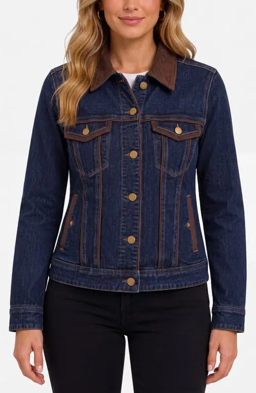 LIVERPOOL Velvet Trim Denim Trucker Jacket - Riverwalk
