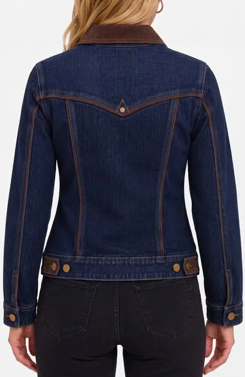 LIVERPOOL Velvet Trim Denim Trucker Jacket