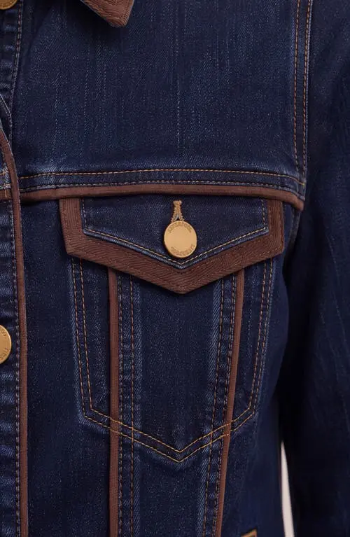 LIVERPOOL Velvet Trim Denim Trucker Jacket