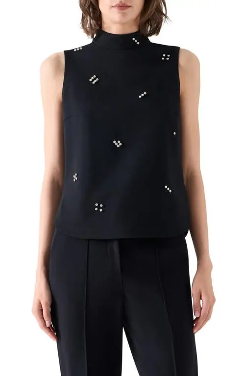 Akris Dice-dot Embellished Mock Neck Jersey Top