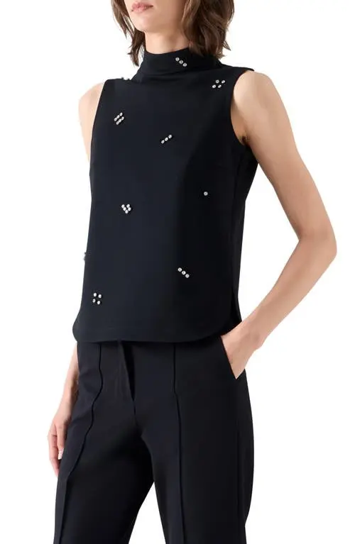 Akris Dice-dot Embellished Mock Neck Jersey Top
