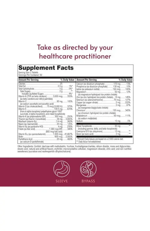 BARIATRIC ADVANTAGE Chewable Advanced Multi Vitamin Without Iron High Potency Daily Multivitamin 60 Count
