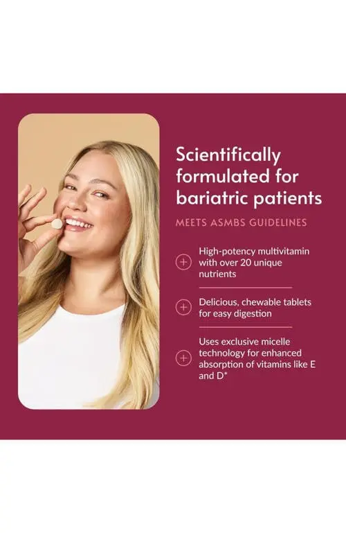 BARIATRIC ADVANTAGE Chewable Advanced Multi Vitamin Without Iron High Potency Daily Multivitamin 60 Count