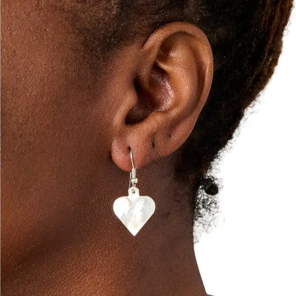 TEN THOUSAND VILLAGES Mother Of Pearl Heart Drop Earrings - Silver