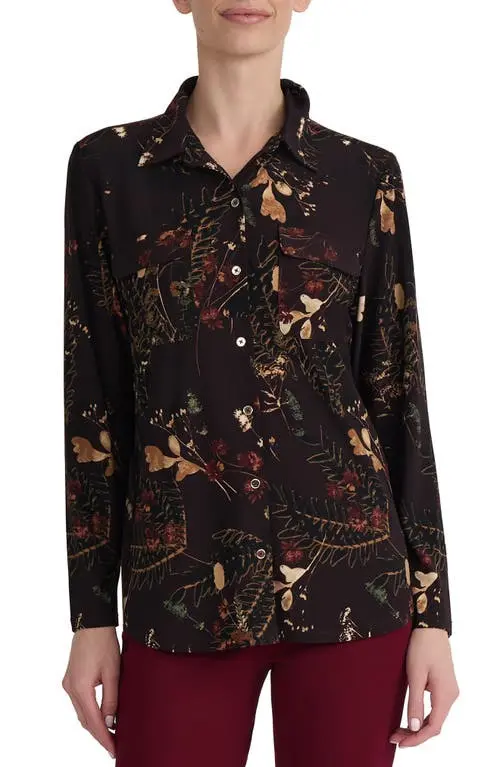 Jones New York Printed Long Sleeve Button Front Shirt