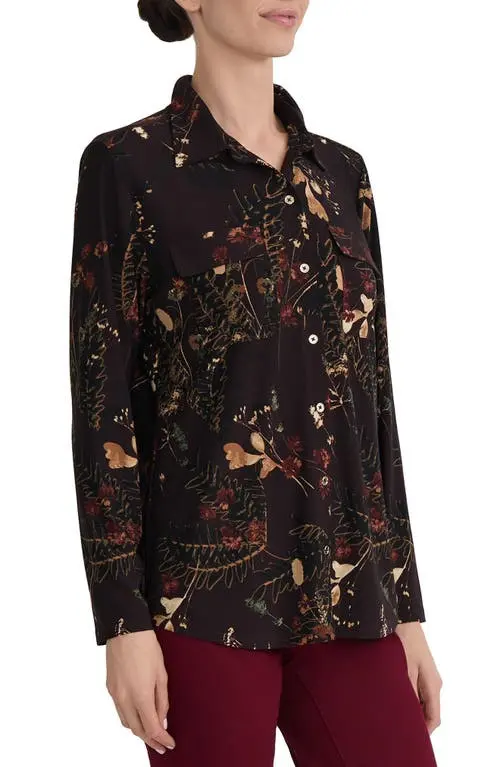 Jones New York Printed Long Sleeve Button Front Shirt