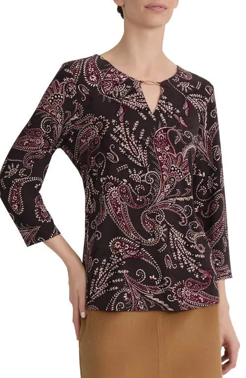 Jones New York Keyhole Paisley Crepe Top