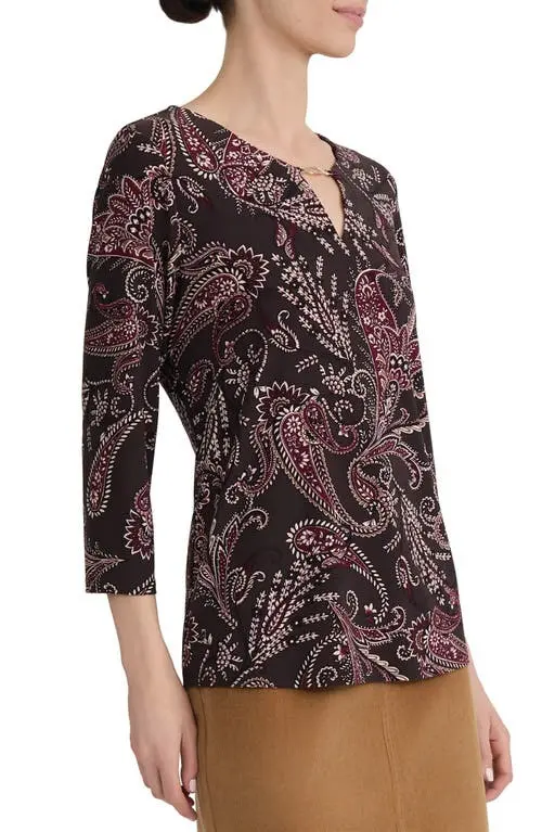 Jones New York Keyhole Paisley Crepe Top