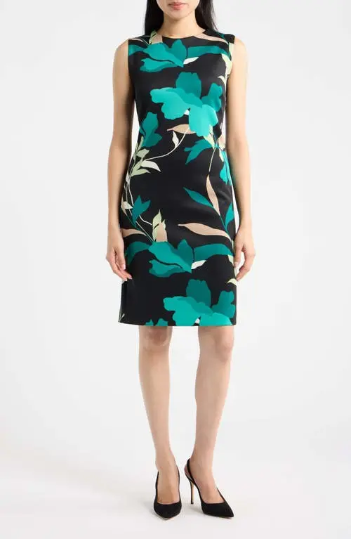 Anne Klein Sleeveless Floral Sheath Dress - Deep Jade Multi