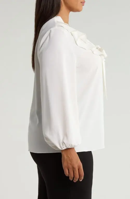 KASPER Ruffled Tie-front Long Sleeve Blouse - Vanilla Ice