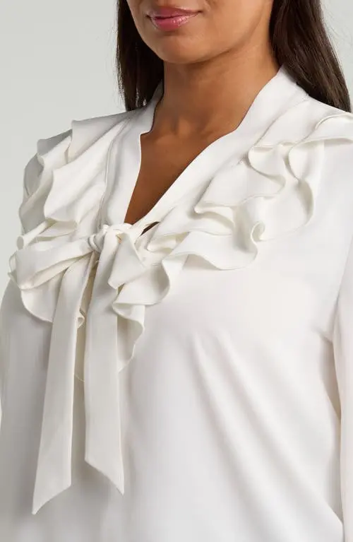 KASPER Ruffled Tie-front Long Sleeve Blouse - Vanilla Ice