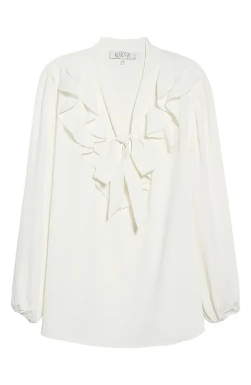 KASPER Ruffled Tie-front Long Sleeve Blouse - Vanilla Ice