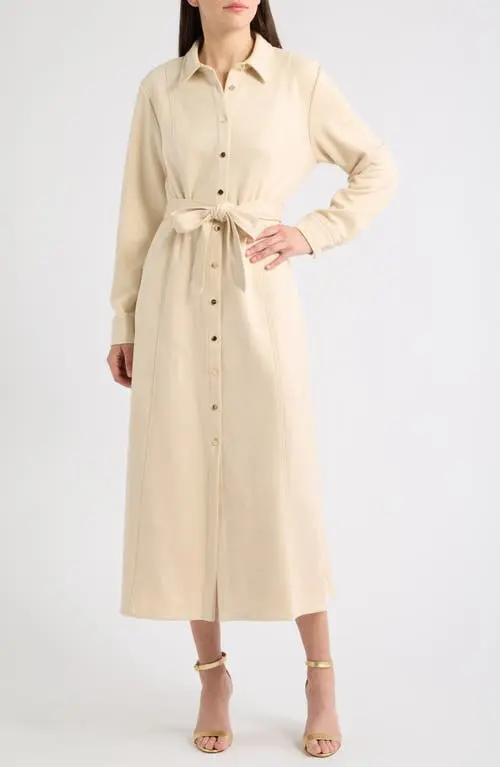Anne Klein Belted Midi Shirtdress - Macadamia