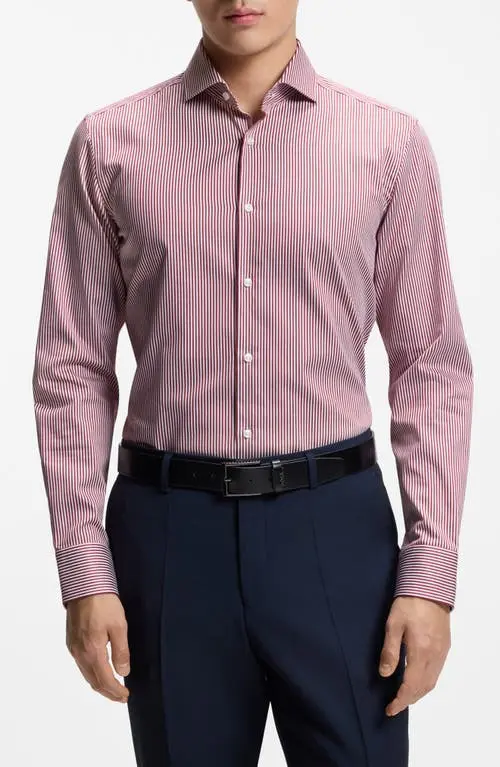 BOSS Hank Slim Fit Stripe Dress Shirt - Open Red
