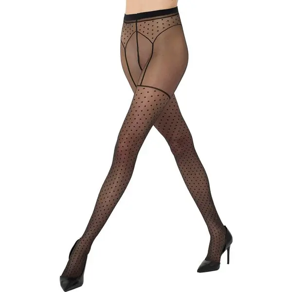 Wolford Illusion Garter Belt Polka Dot Tights - Black/black
