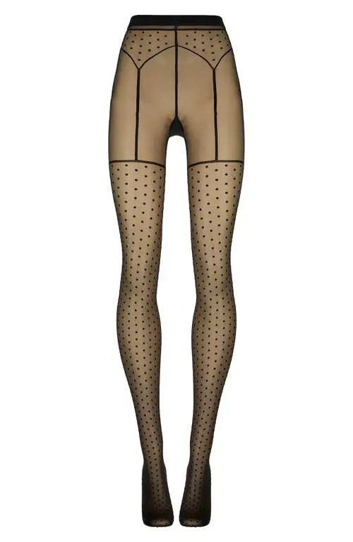 Wolford Illusion Garter Belt Polka Dot Tights - Black/black