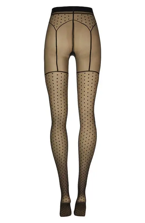 Wolford Illusion Garter Belt Polka Dot Tights - Black/black
