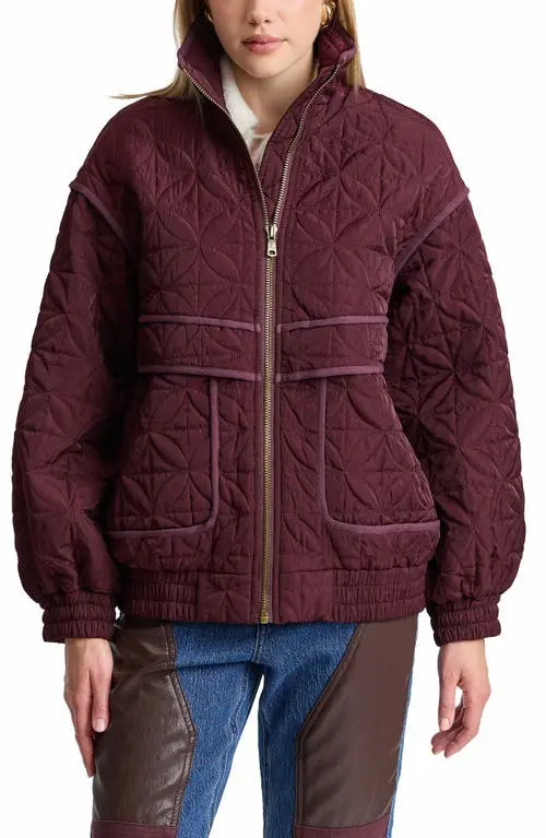 Avec Les Filles Funnel Neck Quilted Bomber Jacket - Plum