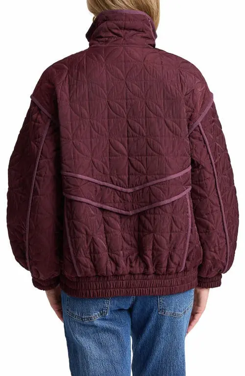 Avec Les Filles Funnel Neck Quilted Bomber Jacket - Plum