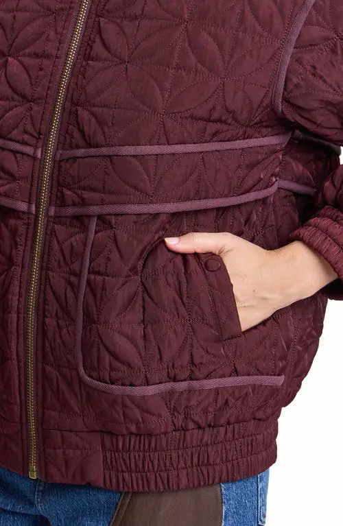 Avec Les Filles Funnel Neck Quilted Bomber Jacket - Plum