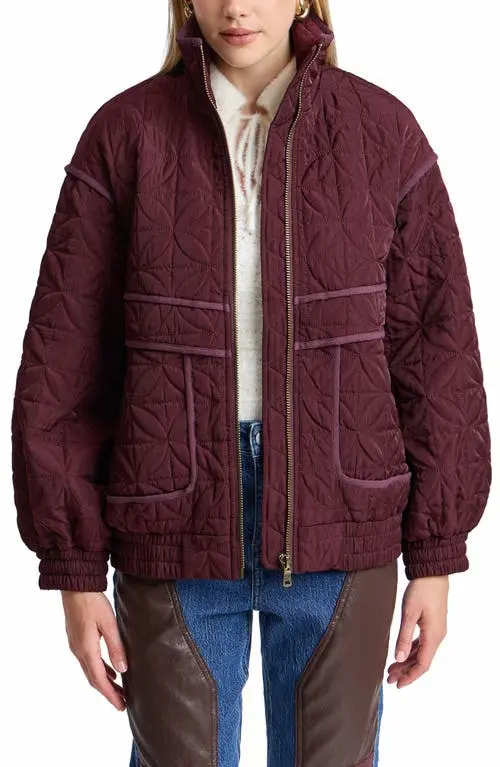 Avec Les Filles Funnel Neck Quilted Bomber Jacket - Plum