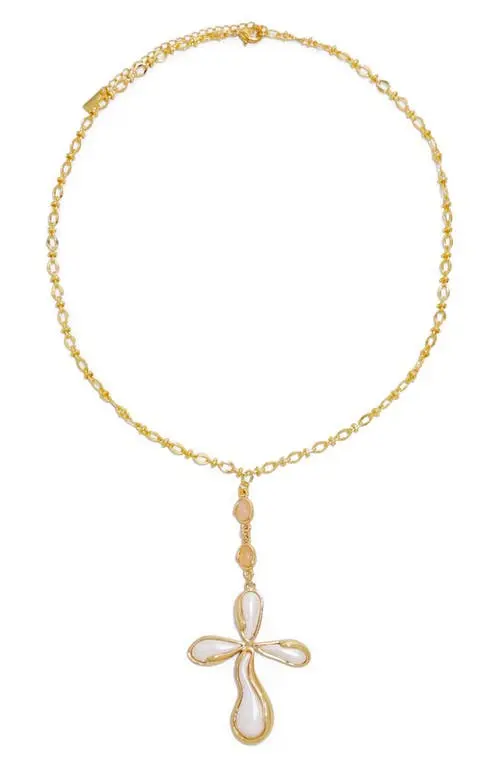 PETIT MOMENTS Amulet Imitation Pearl Cross Pendant Necklace - Gold