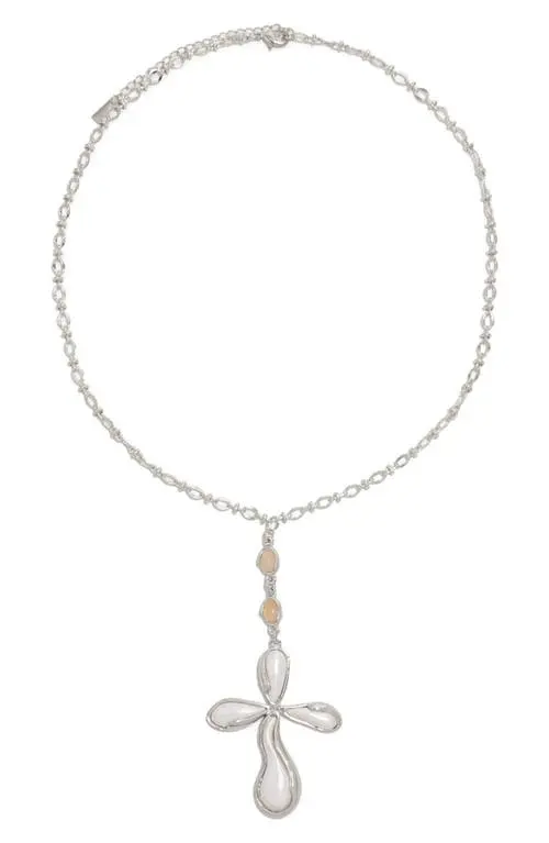 PETIT MOMENTS Amulet Imitation Pearl Cross Pendant Necklace - Silver