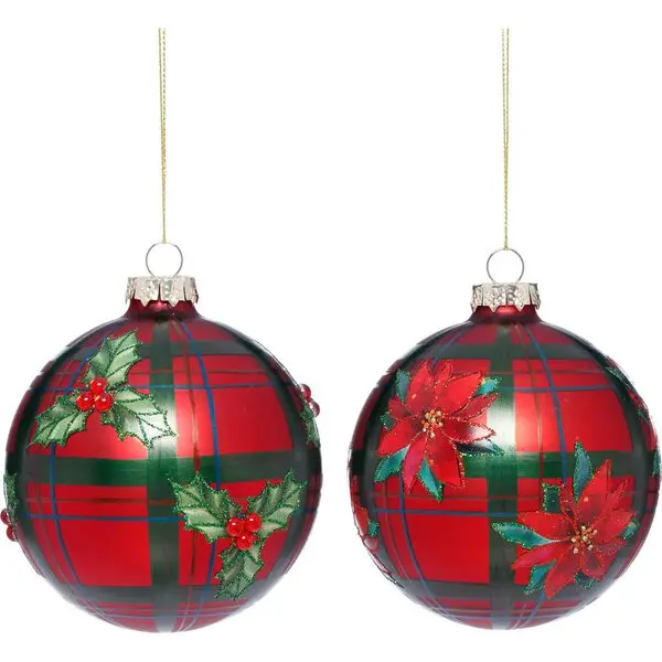 MARK ROBERTS Plaid Poinsettia Ornament