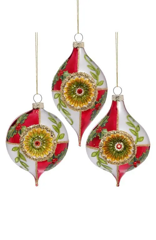 MARK ROBERTS Floral Teardrop Ornament - Red