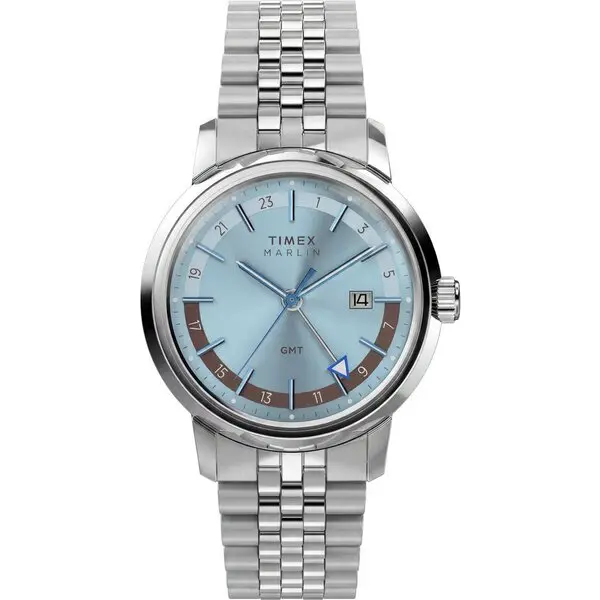Timex® Marlin Gmt Stainless Steel Bracelet Watch - Silver
