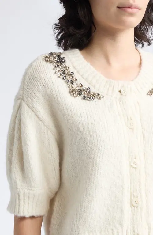 Cinq À Sept Millicent Crystal Embellished Wool Blend Cardigan
