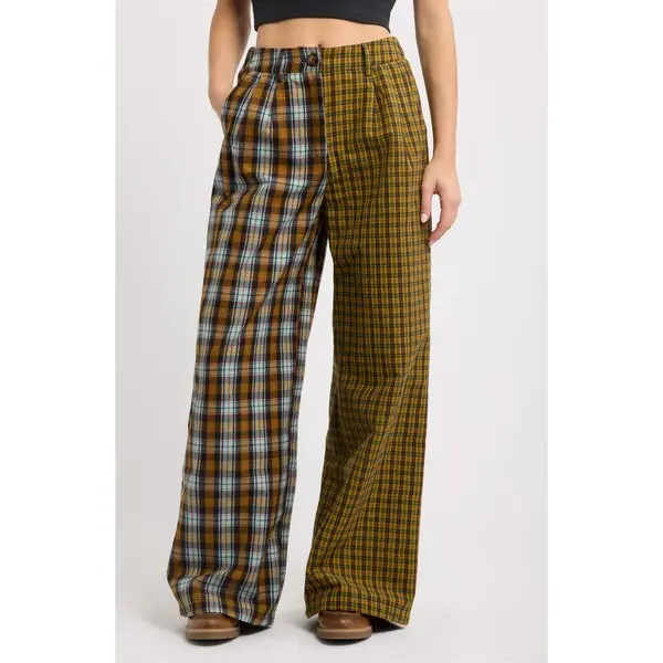 DRESSED IN LALA Let's Merge Souls Plaid Wide Leg Pants - Half Half Plaid