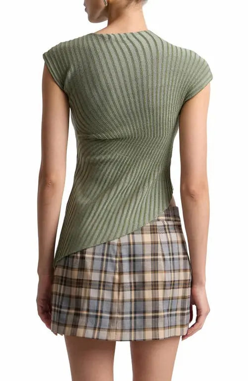 Avec Les Filles Radial Rib Asymmetric Mock Neck Top