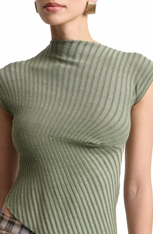Avec Les Filles Radial Rib Asymmetric Mock Neck Top