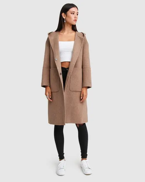 BELLE & BLOOM Wool Blend Hooded Coat - Oat