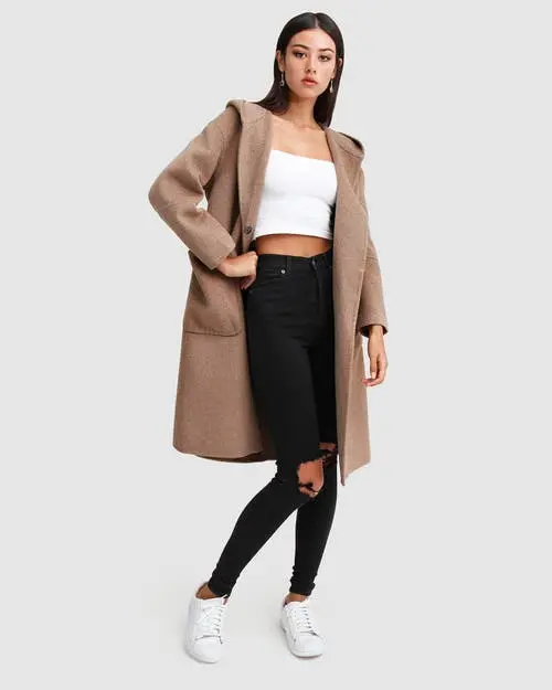BELLE & BLOOM Wool Blend Hooded Coat - Oat