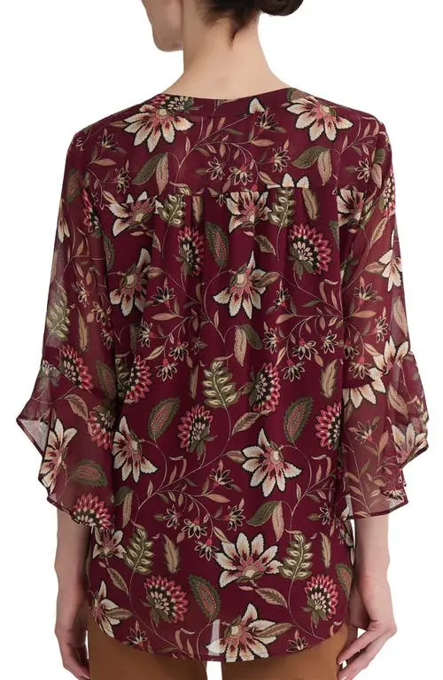 Jones New York Floral V-neck Flutter Sleeve Top