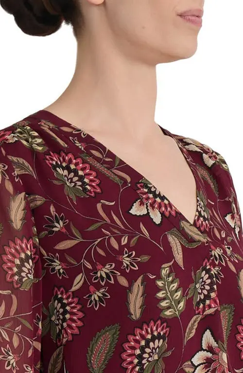 Jones New York Floral V-neck Flutter Sleeve Top