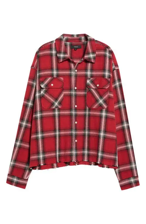PURPLE BRAND Cropped Raw Edge Flannel Shirt