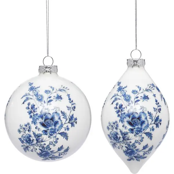 MARK ROBERTS Blue And Floral Ornament - White