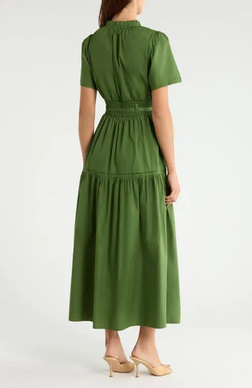 SUGARLIPS Jennis Belted Cotton Maxi Dress - Olive