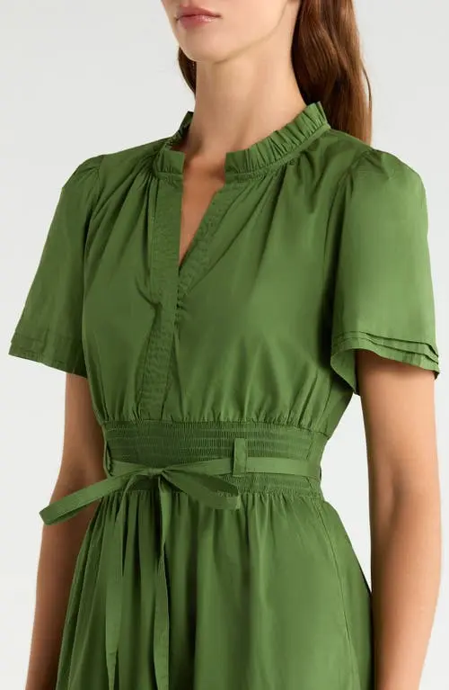 SUGARLIPS Jennis Belted Cotton Maxi Dress - Olive