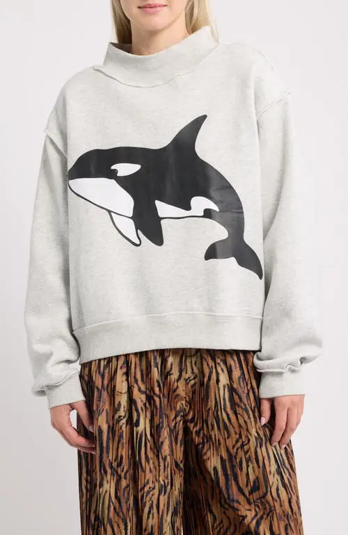DRESSED IN LALA Whale Yeah Reversible Graphic Boxy Sweatshirt - Grey