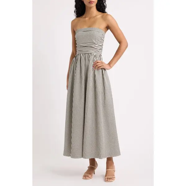 LAYERED WITH LOVE Seersucker Stripe Maxi Dress - Black/white